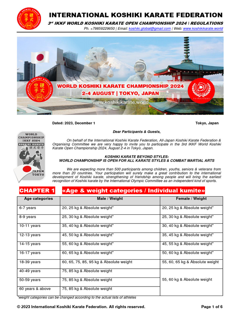 3rd IKKF World Koshiki Karate Open Championship 2024 Tokyo - Rules ...