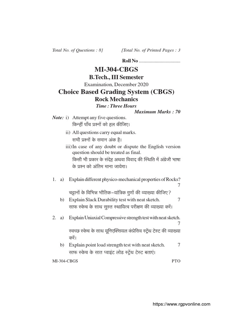 Rock Mechanics Exam Paper 2020 | PDF | Young's Modulus | Elasticity ...