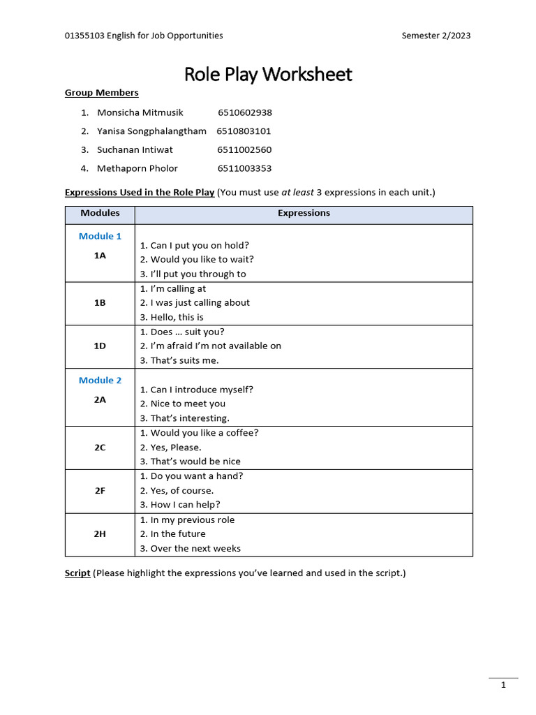 English Role Play for Job Interviews | PDF