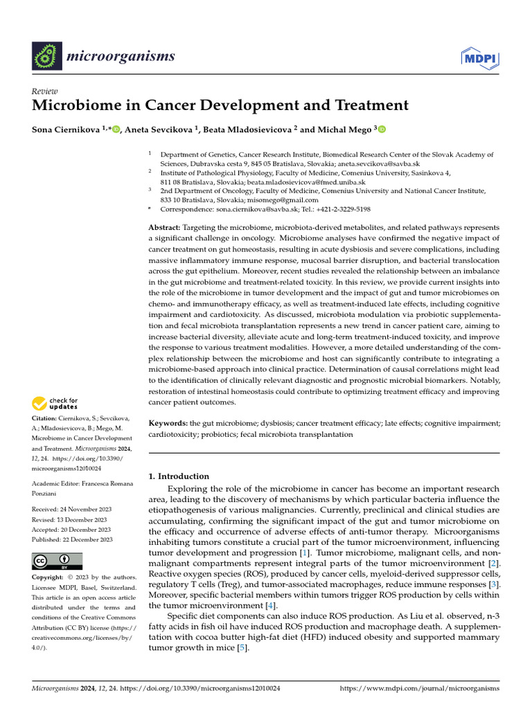Microorganisms 12 00024 v2 | PDF | Chemotherapy | Cancer