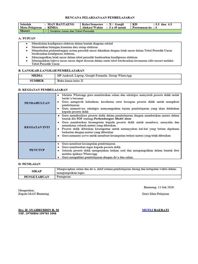 2 RPP Struktur Atom Dan Tabel Periodik | PDF