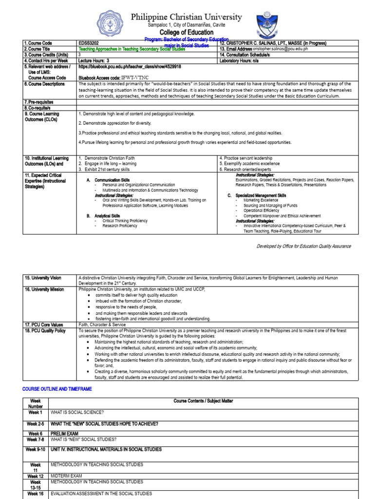02-PCU-OBE-Syllabus-Template-February-12-2024 - Teaching Approach | PDF | Educational Assessment ...
