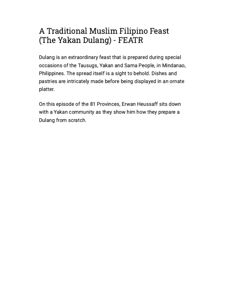 A Traditional Muslim Filipino Feast (The Yakan Dulang) - FEATR | PDF