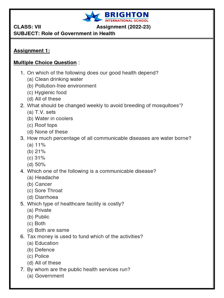 Assingments Role of Government in Health 7 (2022-23) | PDF | Health ...
