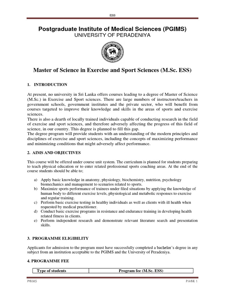 Prospectus - Master of Science in Exercise and Sport Sciences | PDF ...