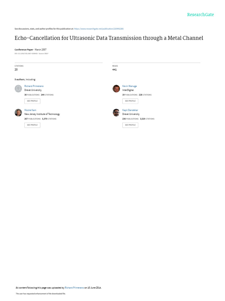 Echo-Cancellation For Ultrasonic Data Transmission | PDF | Electromagnetic Interference | Ultrasound