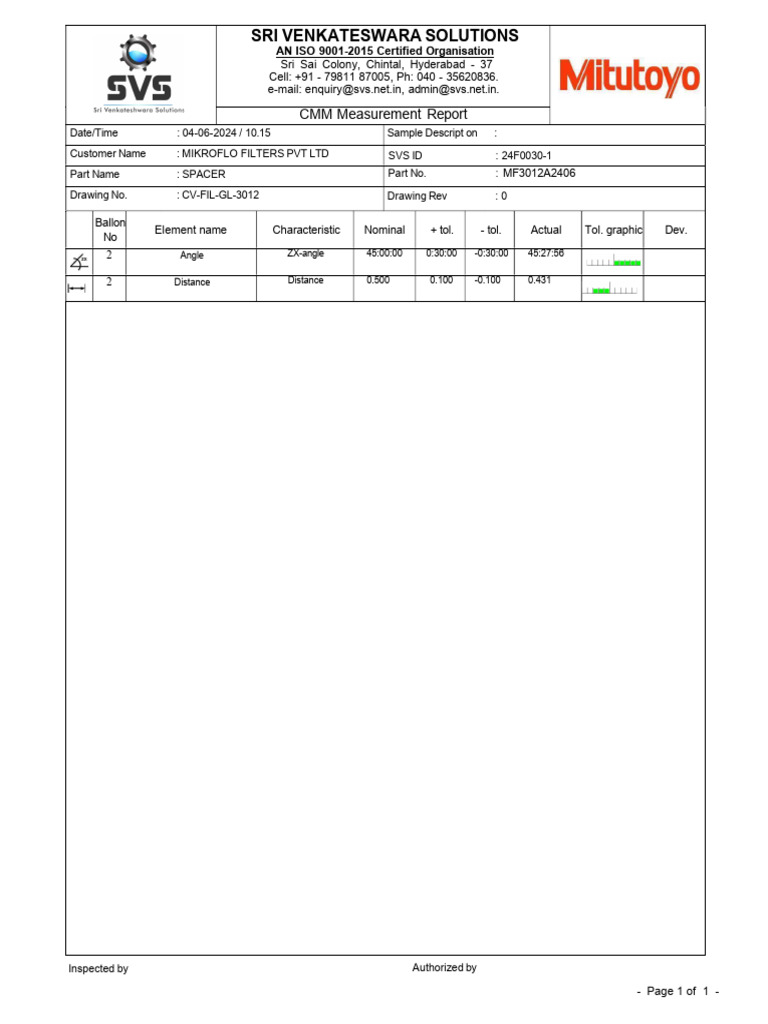 CMM Measurement Report for Spacer Part | PDF