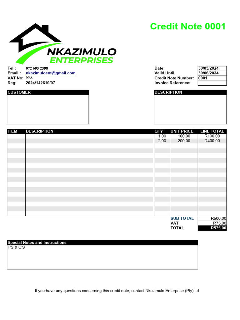 Credit Note Template | PDF