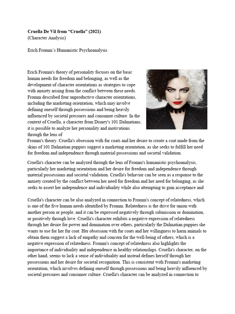 Cruella's Personality: Fromm Analysis | PDF | Erich Fromm | Psychological Concepts