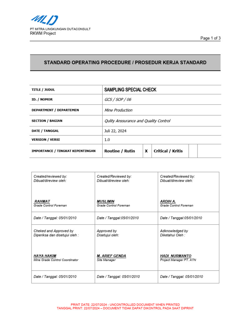 GCS SOP 06 - PKS GCS Sampling Special Check | PDF