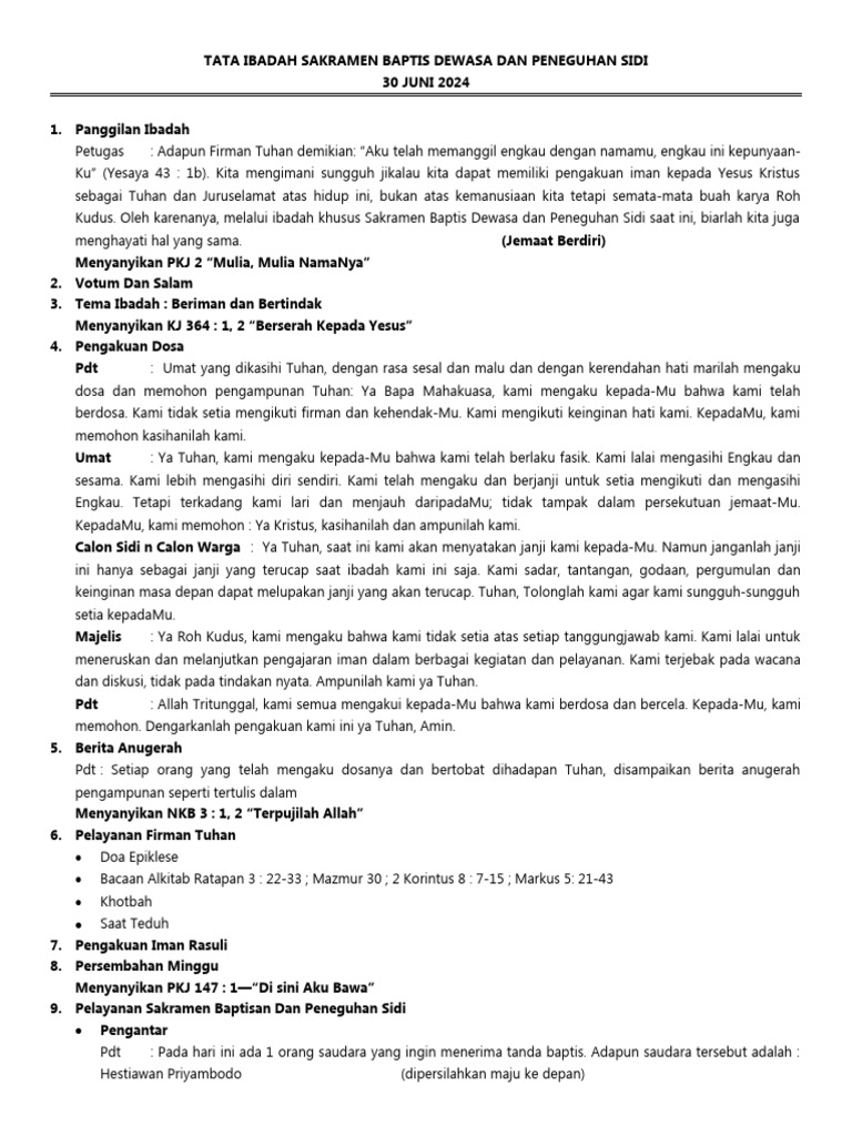 Tata Ibadah Baptis dan Peneguhan Sidi | PDF | Agama & Spiritualitas