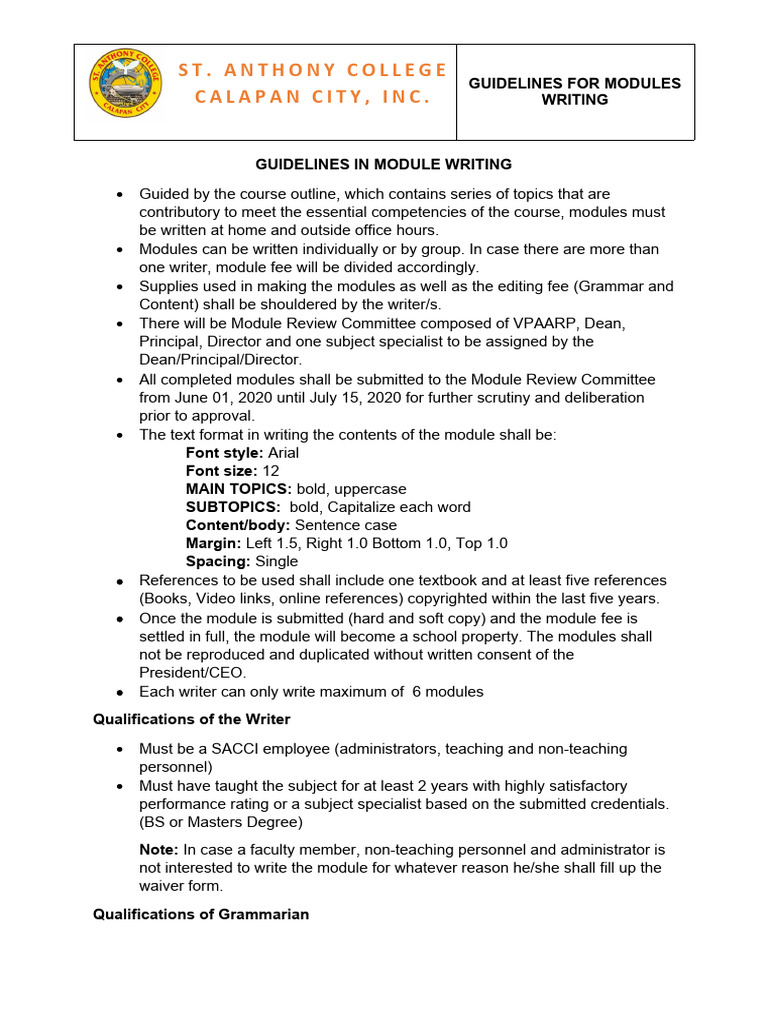 Guidelines For Modules Writing | PDF | Written Communication