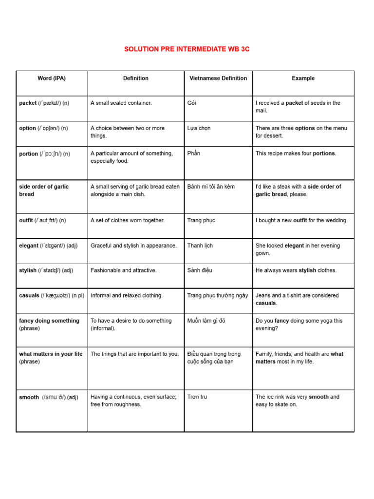 Solution Pre Intermediate WB 3C | PDF