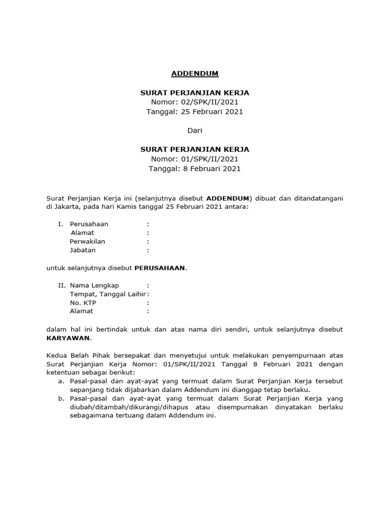Addendum Kontrak Kerja | PDF