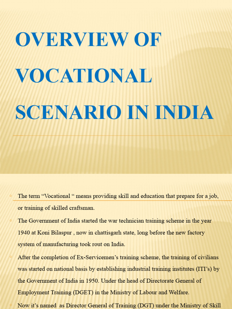 Overview of Vocational Scenario in India | PDF | Apprenticeship ...