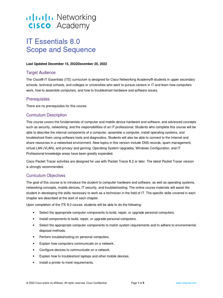 ITE 8 Scope and Sequence | PDF | Operating System | Computer Network