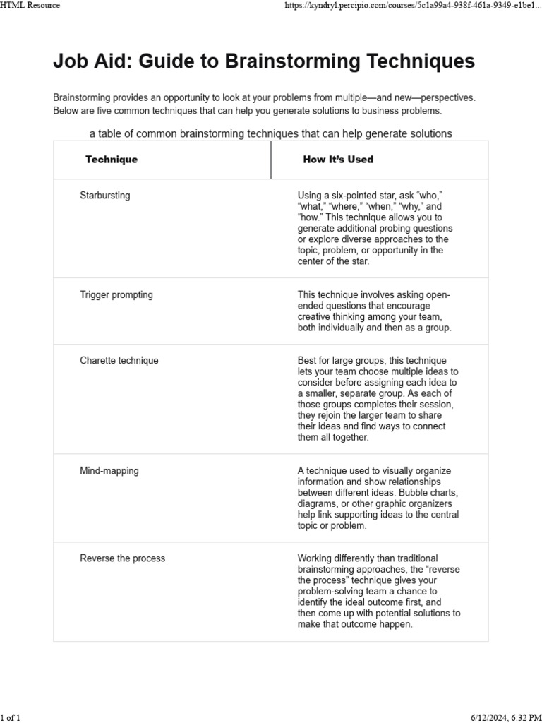 Brainstorming Techniques | PDF | Brainstorming | Cognition
