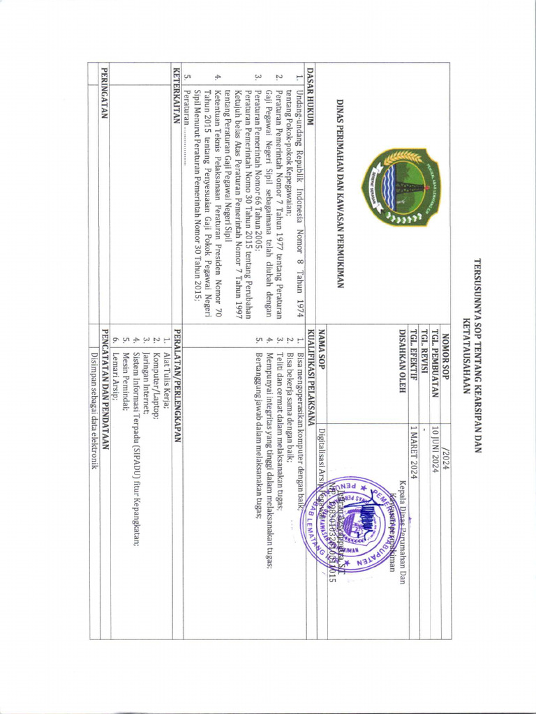 Sop Tentang Kearsipan | PDF