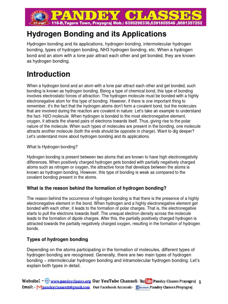 Application of Hydrogen Bonding | PDF | Chemical Bond | Hydrogen Bond