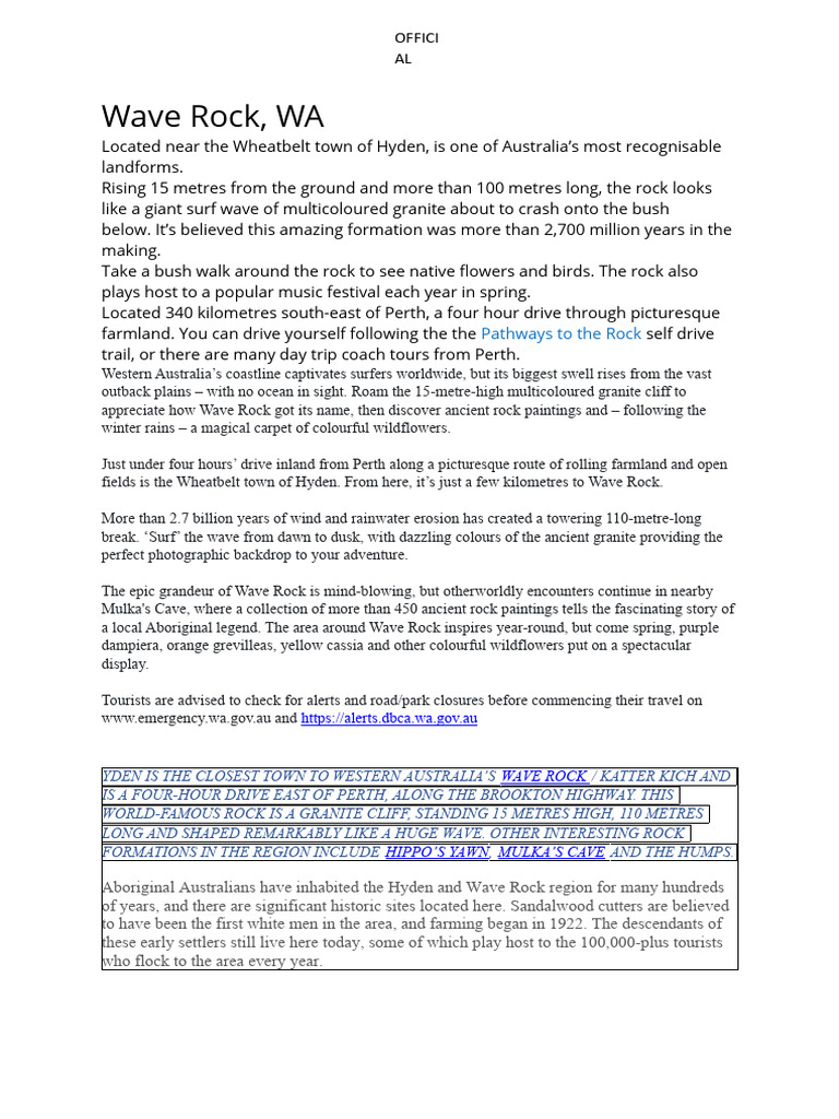 Perth WA Wave Rock - Guide | PDF | Restaurants