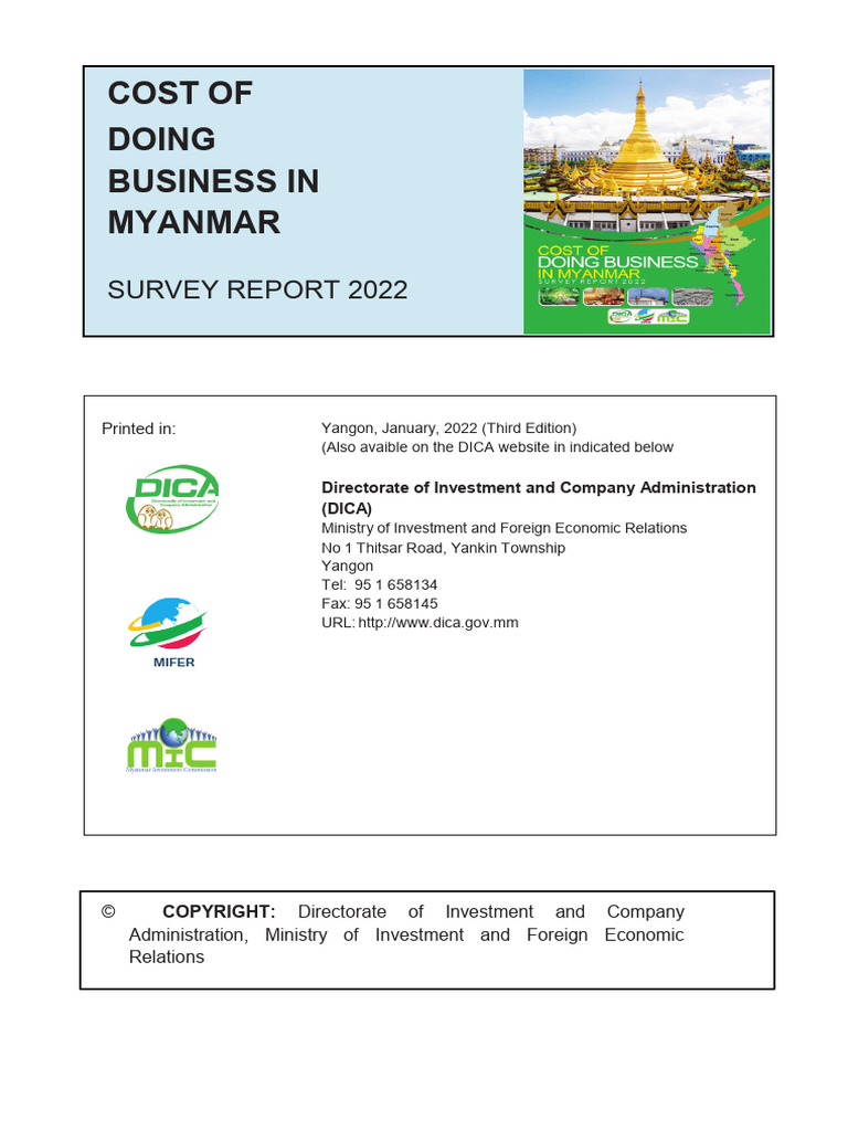 Cost of Doing Business in Myanmar Report 2022 by DICA | PDF | Finance ...