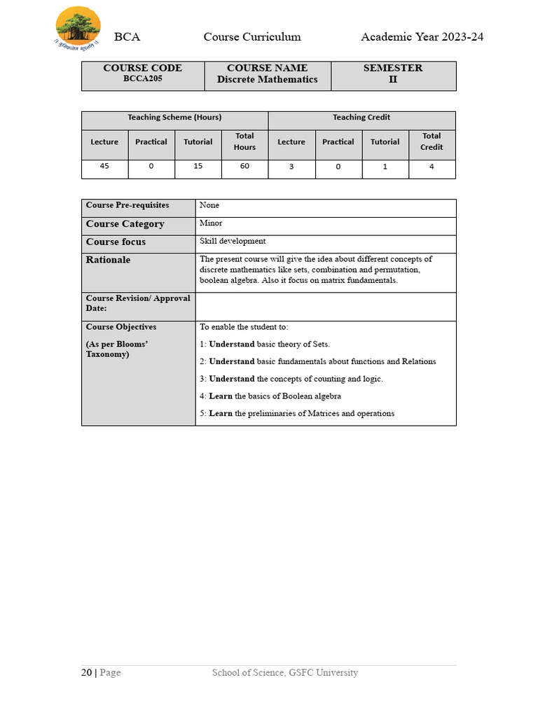 BCA 2nd Sem Discrete Mathematics Syllabus | PDF | Matrix (Mathematics ...