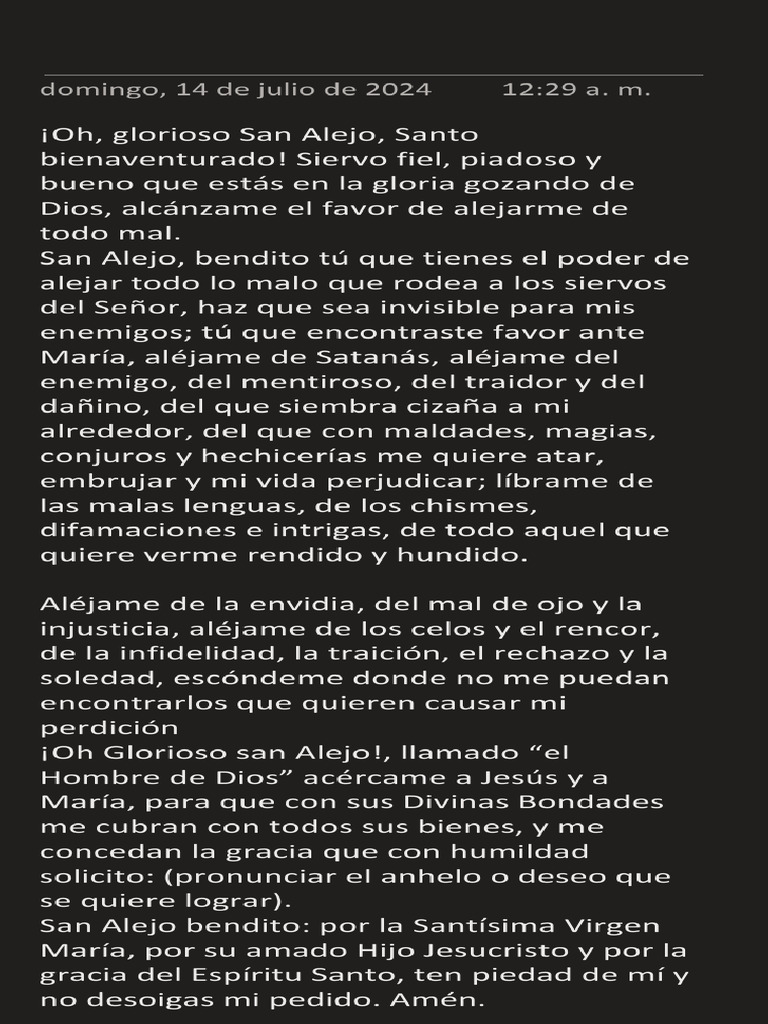 Oración A San Alejo | PDF