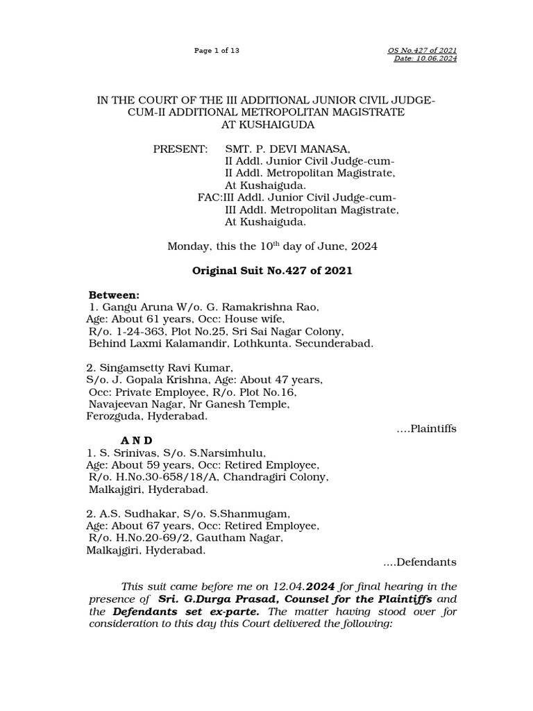 OS 427 - 2021 - Permanent Injunction - Exparte - Judgment | PDF | Lawsuit | Common Law