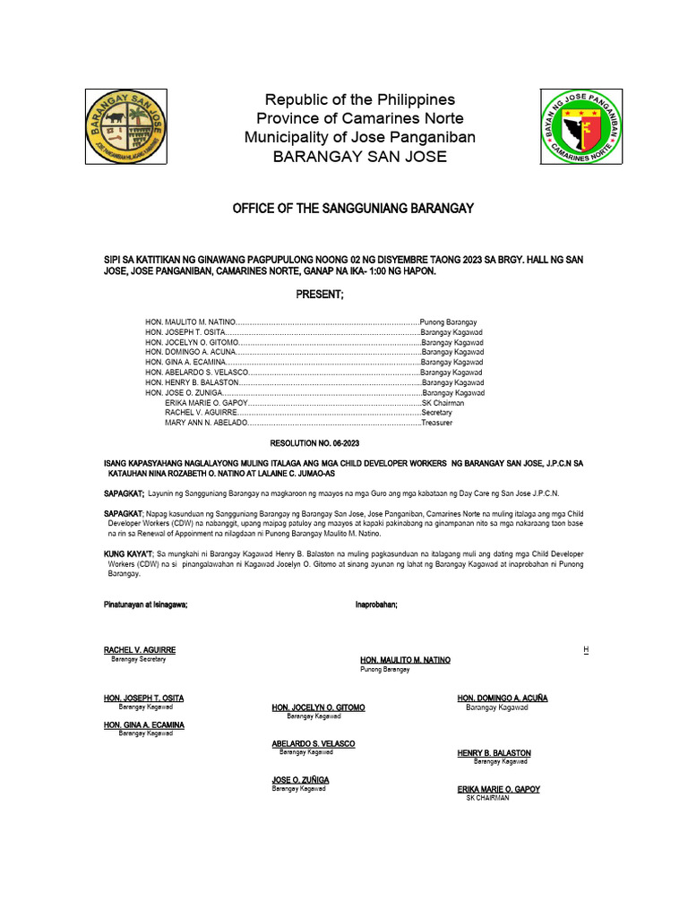 Appoinment Barangay Child Developer Worker | PDF