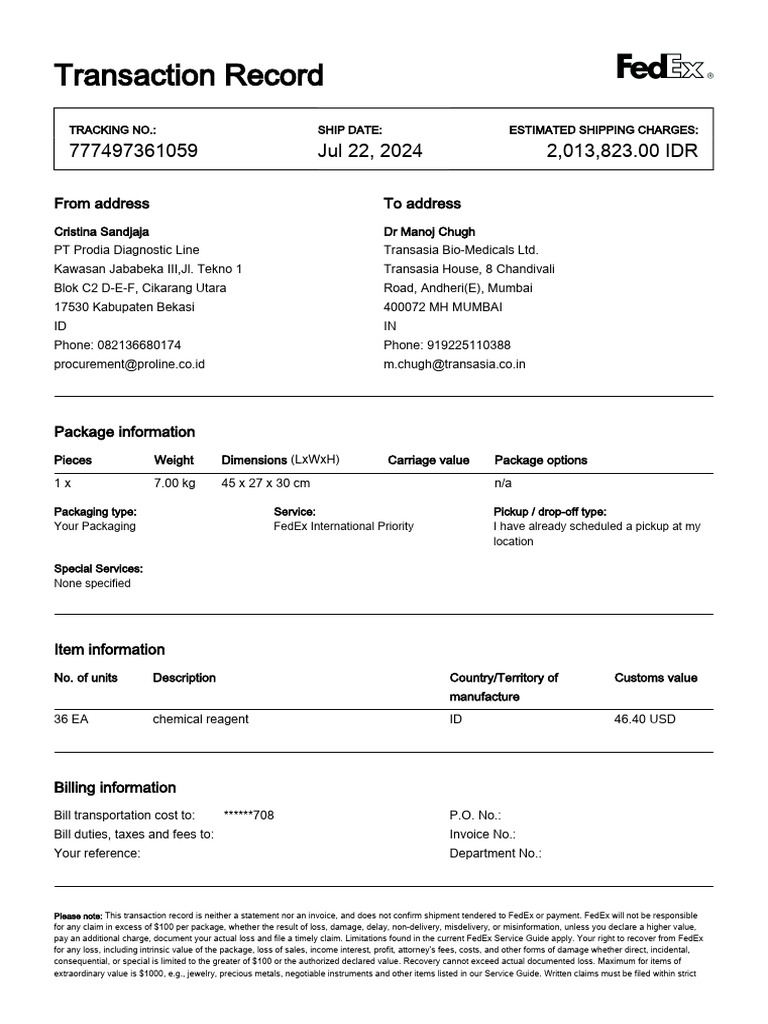 FedEx Transaction Record Overview | PDF | Economies | Business