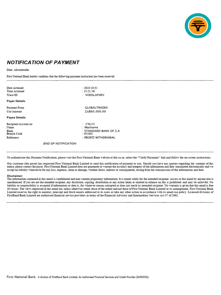 Payment Notification FNB | PDF | Payments