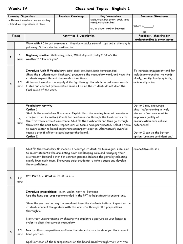 G1 - Week 19 - English 1 - LP | PDF | Vocabulary | English Language