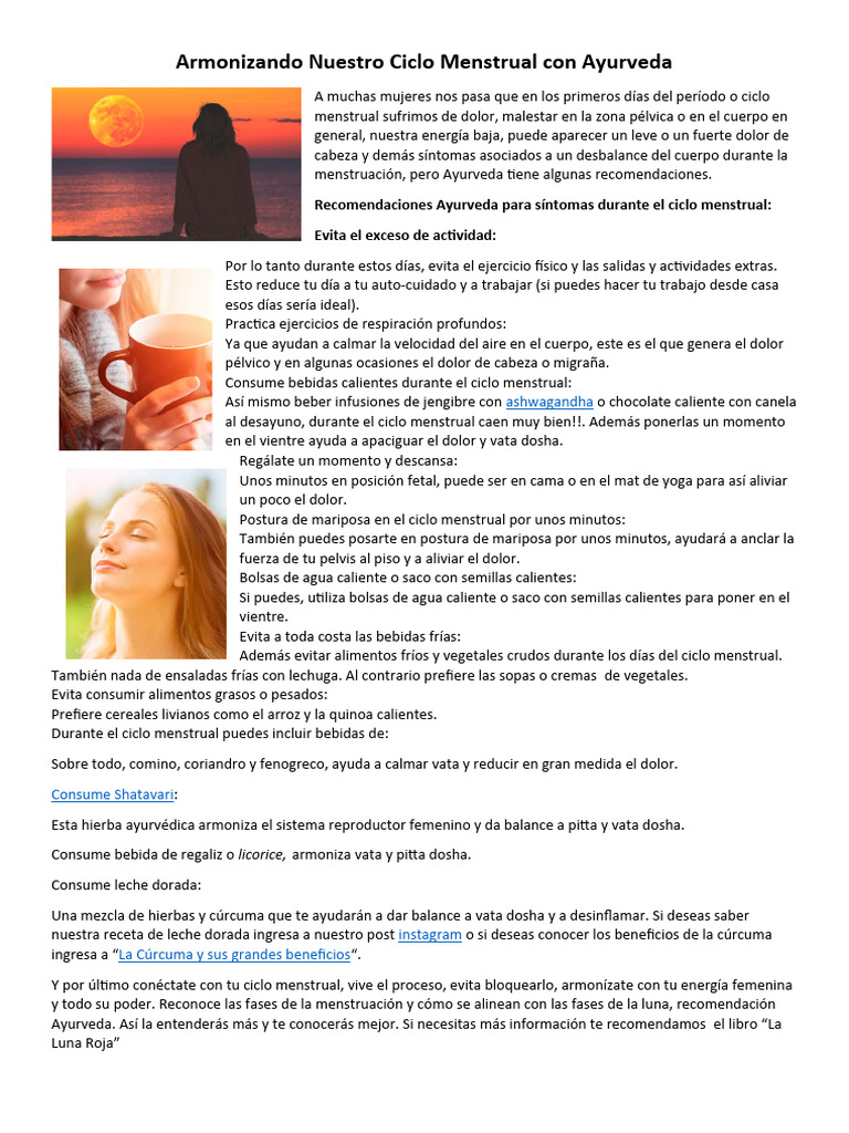 Armonizando Nuestro Ciclo Menstrual Con Ayurveda | PDF | Menstruación | Ciclo menstrual
