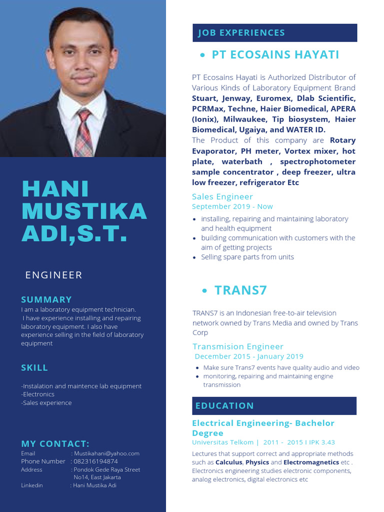 CV_Hani Mustika Adi | PDF | Laboratories | Information And Communications Technology