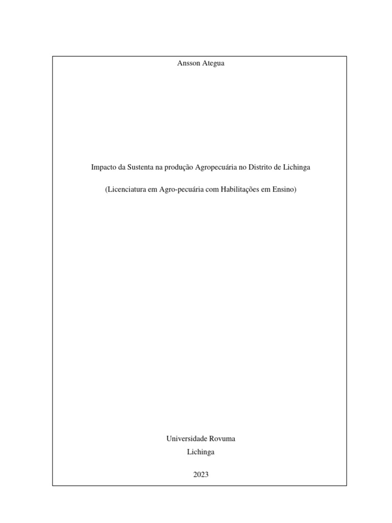Impacto Da Sustenta Na Produção Agropecuária No Distrito de Lichinga ...