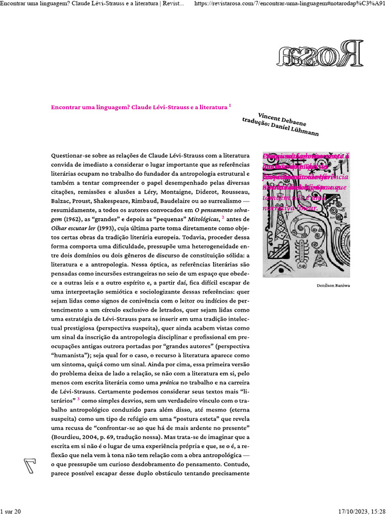 Debaene 2023 Encontrar Uma Linguagem Claude Lévi-Strauss e A Literatura ...