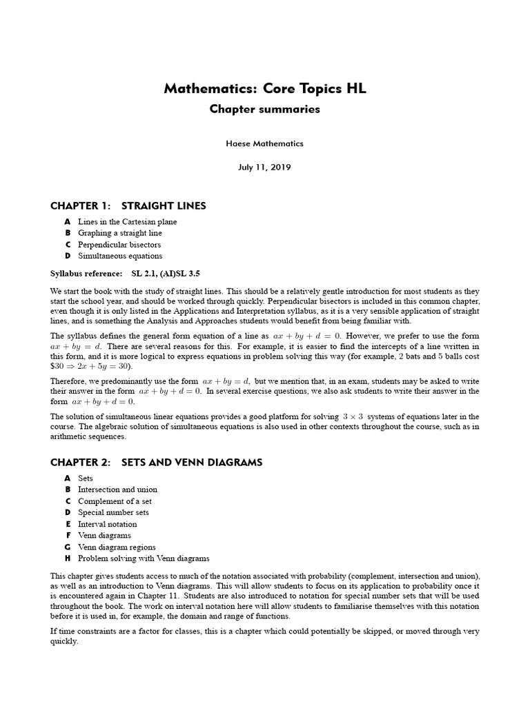 Core Topics HL Chapters Summaries | PDF | Trigonometric Functions | Trigonometry