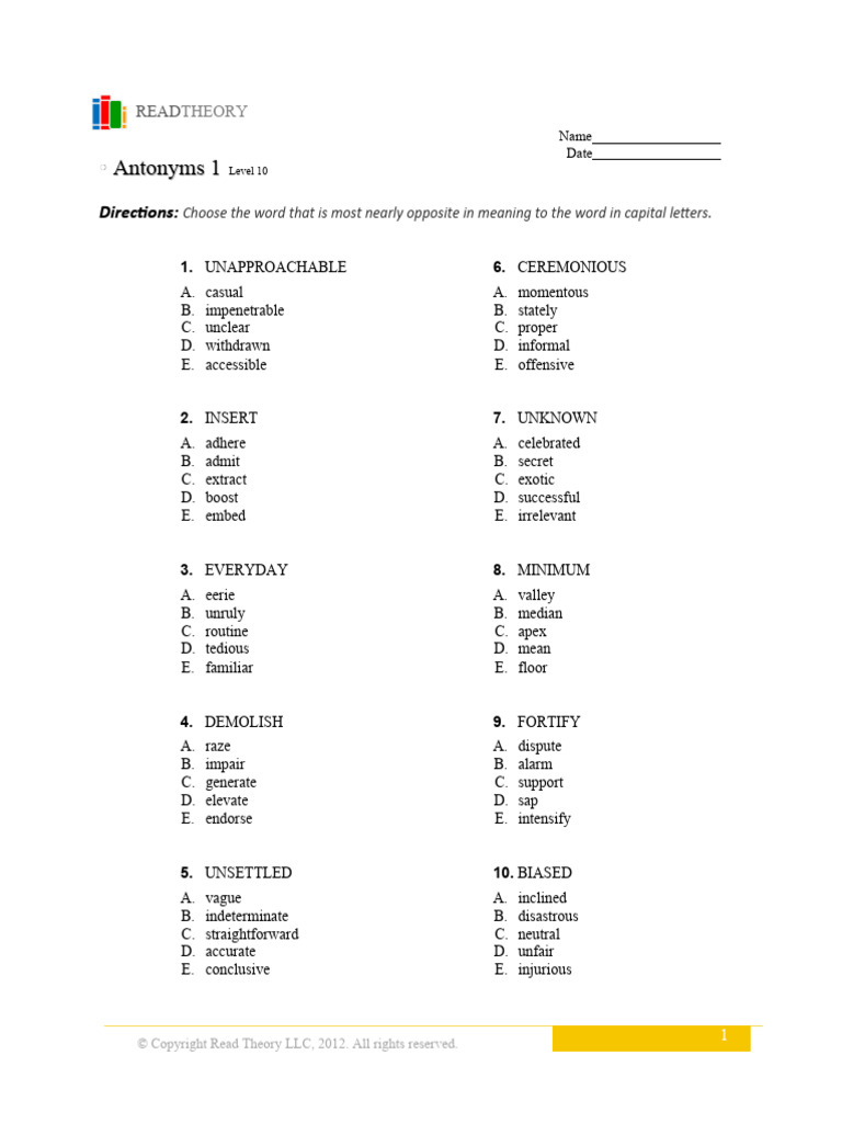 Level_10_Antonyms_1 | PDF | Bias