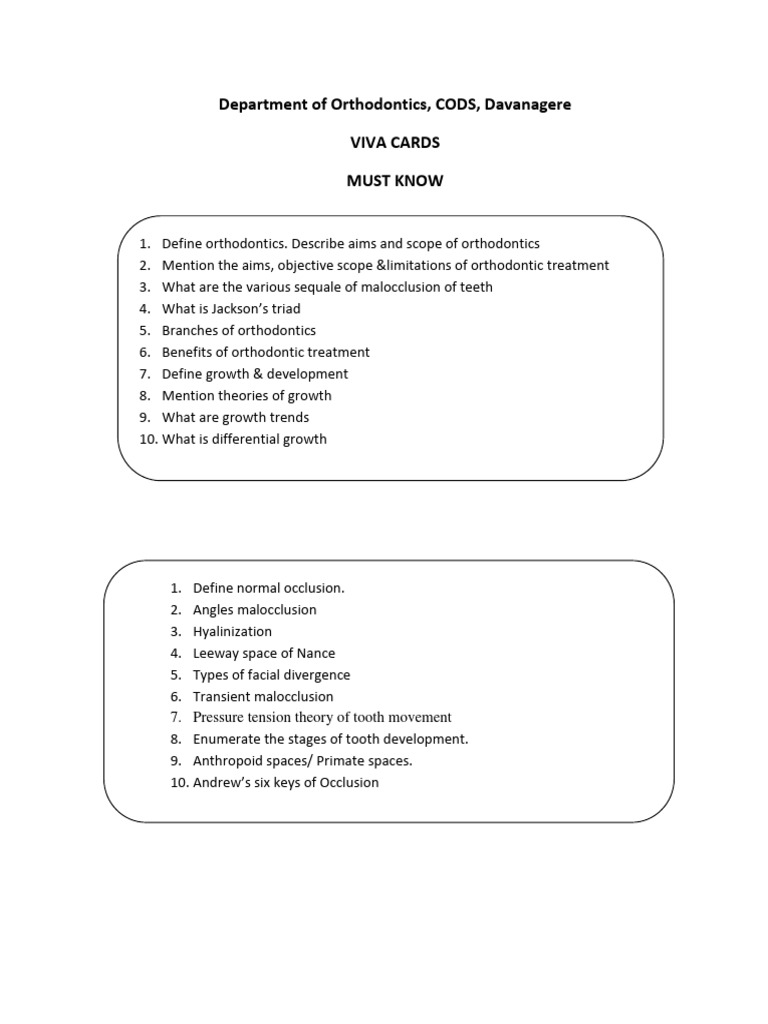 New Final Viva Cards | PDF | Orthodontics | Dentistry