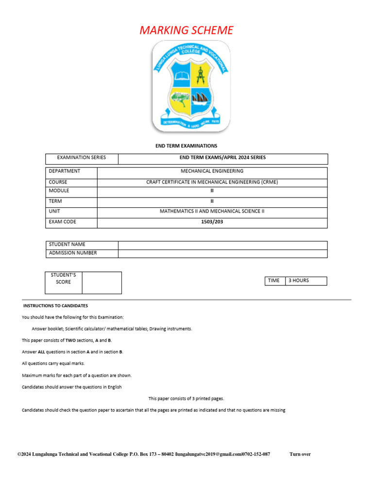 Msc2 Marking Scheme | PDF | Heat | Gear