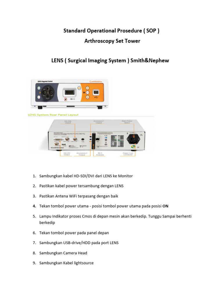 SOP Arthroscopy Tower | PDF | Bisnis | Teknologi & Rekayasa
