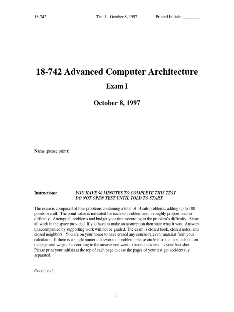 Advanced Comp Arch Exam '97 | PDF | Cpu Cache | Central Processing Unit