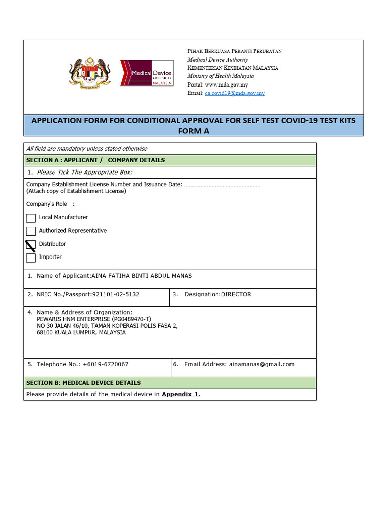 Borang Conditional Approval Covid Form A Version 2 | PDF | Infection ...