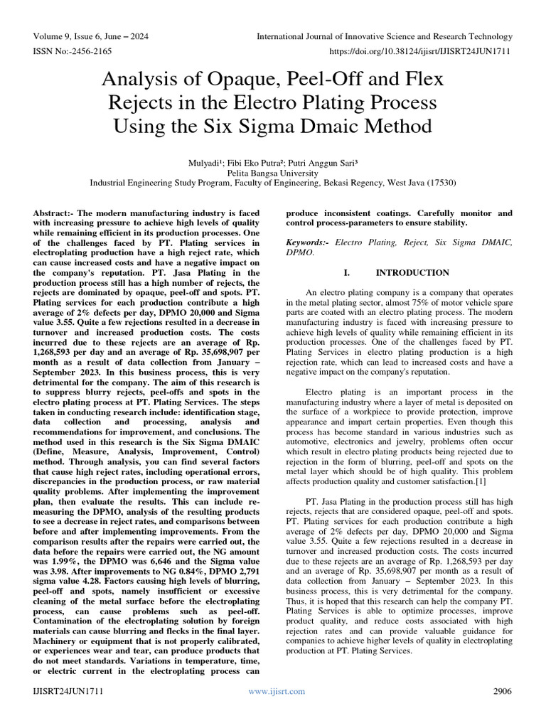 Analysis of Opaque, Peel-Off and Flex Rejects in The Electro Plating ...