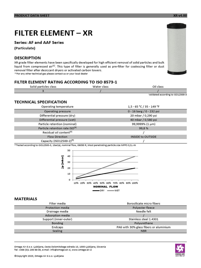 Omega Air Product Data Sheet Filter Element XR AF and AAF v4.00 | PDF ...