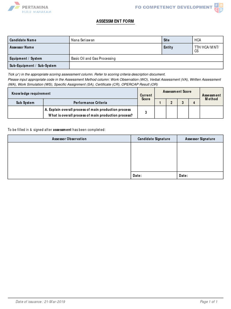 Oil & Gas Assessment Form | PDF | Business