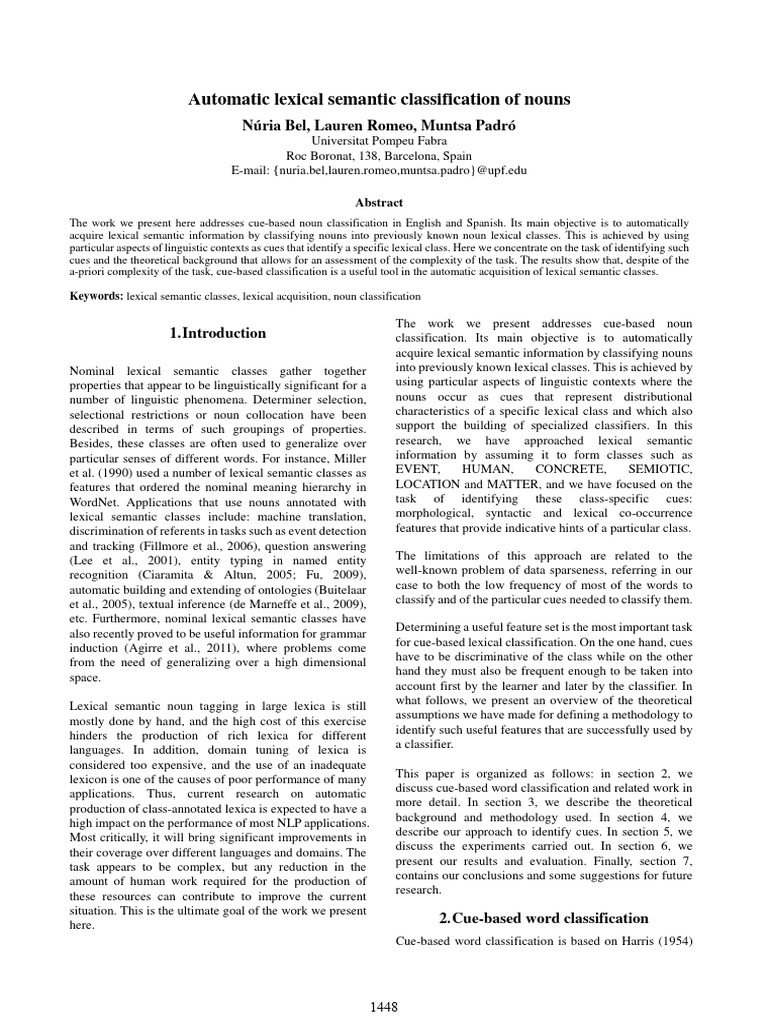 Automatic Lexical Semantic Classification of Nouns | PDF | Preposition And Postposition | Noun