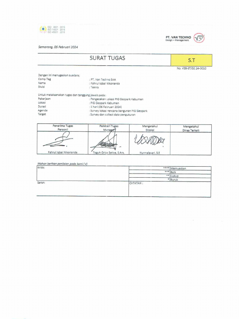 Surat Tugas TTD Kontrak PIG Geopark Kebumen - Iqbalscan | PDF