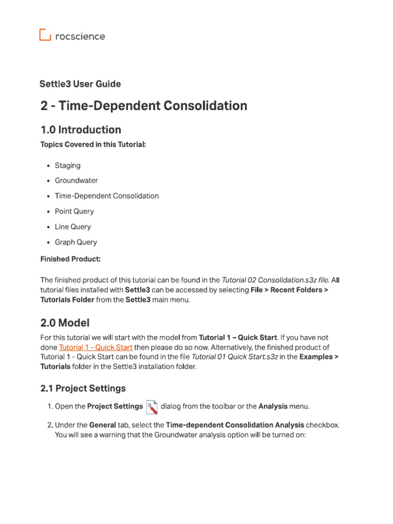 Settle3 Tutorials - 2 - Time-Dependent Consolidation | PDF
