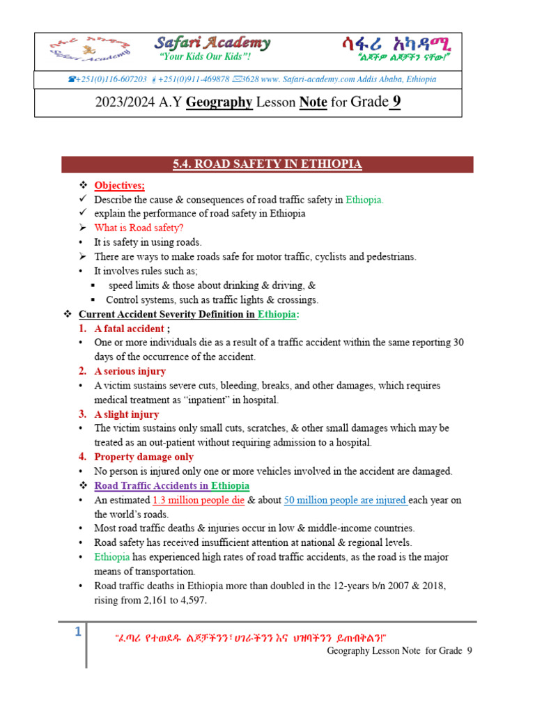 Geography Lesson Note For Grade 9 | PDF | Traffic Collision | Driving